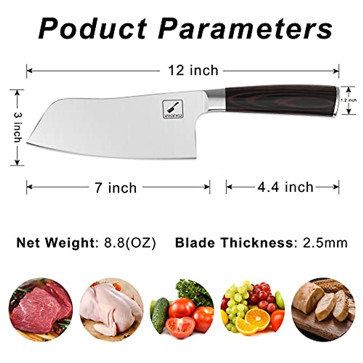 imarku Kitchen Knife, 7 Inch Ultra Sharp Butcher Knife - Japanese SUS440A Stainless Steel Cleaver Knife with Ergonomic Handle, Meat Knife for Home, Kitchen, Restaurant - Best Gifts