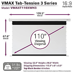 Elite Screens VMAX Tab Tension 3 Series, 110-INCH Electric Motorized Projector Screen CineWhite ISF Material Movie Home Theater, VMAXT110XWH3