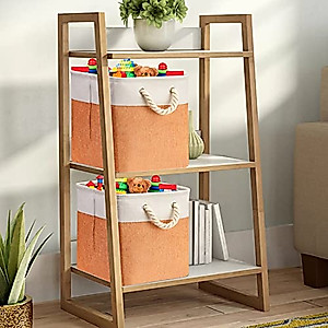 i BKGOO 3Pack Large Foldable Storage Bins，Collapsible Sturdy Cationic Fabric Organizing Storage Basket Cube with Cotton Handles for Home Office Shelf Clothes Toys Beige-Orange 13×13×13 inch