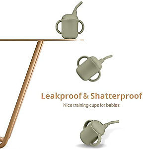 Mintlyfe Baby Sippy Cup, Silicone Trainer Cup Toddler for Boys and Girls, Training Straw Cup, Unbreakable, Spill Proof and Non-Slip Handles Sippy Cup for Toddlers, 4oz (Sage)