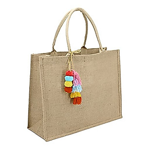 TANOSII Straw Beach Bag For Women Jute Handbag Handmade Woven Tote Bag With Pom Pom Tassel Large Khaki