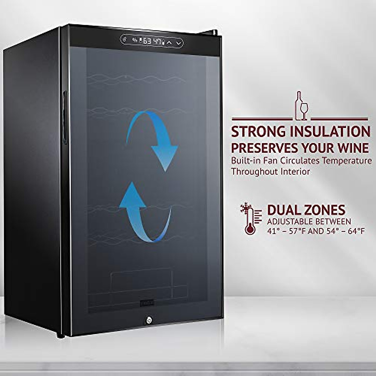 SCHMECKE 33 Bottle Dual Zone Wine Cooler Refrigerator w/Lock | Large Freestanding Wine Cellar | 41f-64f Digital Temperature Control Wine Fridge For Red, White, Champagne or Sparkling Wine - Black