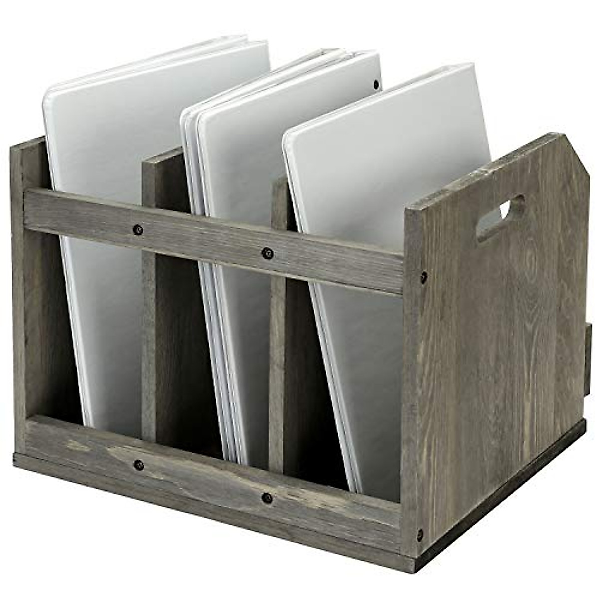 MyGift Vintage Gray Solid Wood Office Desktop Document Organizer, Desk File Folder and Binder Rack with 3-Compartments and Chalkboard Labels