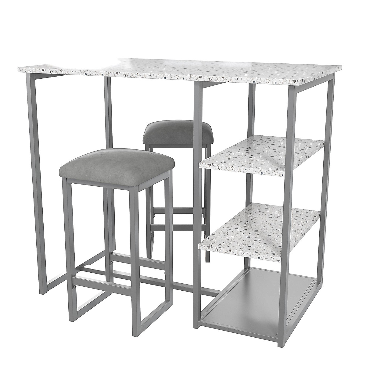 Novogratz Nora 3-Piece Pub Set with Faux Terrazzo Top, Gray