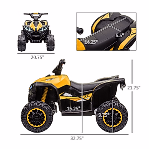 Aosom 12V Kids ATV Quad Car with Forward & Backward Function, Four Wheeler for Kids with Wear-Resistant Wheels, Music, Electric Ride-on ATV for Toddlers Ages 3+ Years Old, Yellow