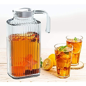 Fridge Pitcher Set of 2– 60 OZ. Glass Water Pitcher with Lid By Home Essentials & Beyond Practical and Easy to use Fridge Pitcher Great for Lemonade, Iced Tea, Milk, Cocktails and more Beverages.