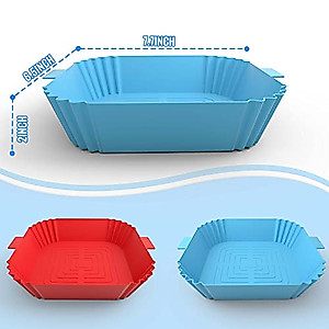 Air Fryer Silicone Liners 2 Pieces Reusable Air Fryer Square Liner for 4 to 7 Qt Heat Resistant Easy Cleaning Air Fryer Silicone Pot for Air Fryer Accessories (Red+Bule)