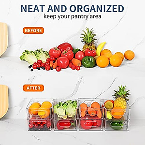 YKSLEMON Refrigerator Organizer Bins, Stackable Plastic Food Storage Bins Kitchen Organizer Set of 8, For Freezers, Countertops and Cabinets