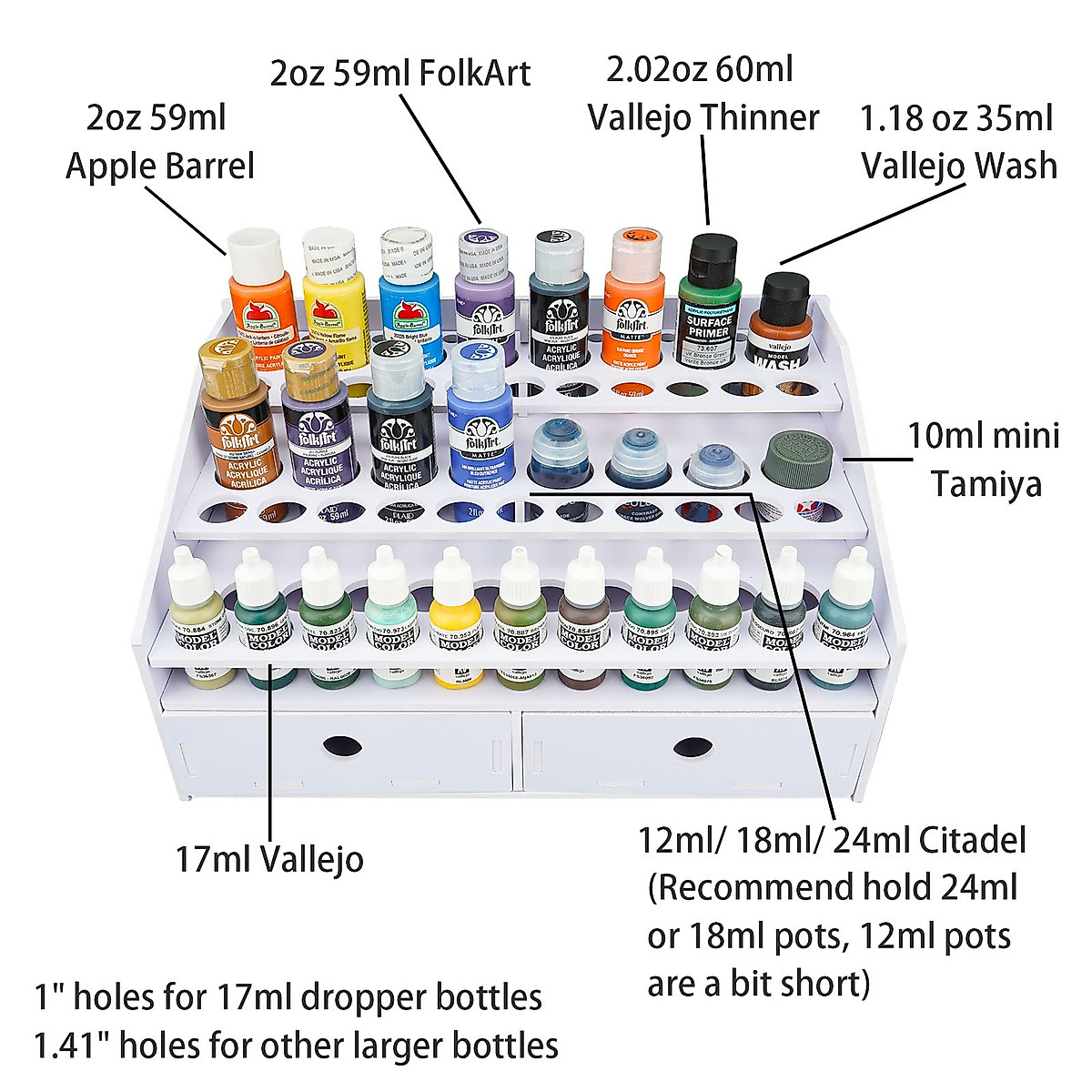 SANFURNEY Paint Rack Stand Pigment Ink Bottle Paints Tool Storage with Cabinet Holder Organizer for 59 Bottles of Paints