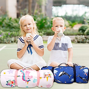 Toddler Nap Mat with Removable Pillow and Soft Dot Minky Blanket Pea Pod Kids Unicorn Napping Mats, Extra Large Rolled Slumber Bags for Girls Preschool, Daycare, Camping, 22 x 54inches Ages 3-7 Years