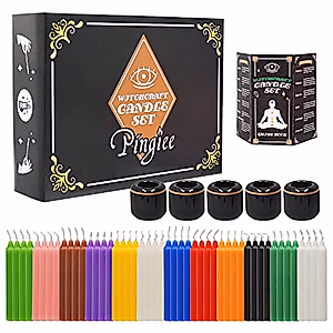 Spell Taper Candles Set for Witchcraft，48 Colored Mini Ritual Chime Candle Sticks and 5 Black Holders，Supplies Tools for Prayer Meditation Metaphysical，Ritual, Altar, Wicca Spells & Witch Rituals