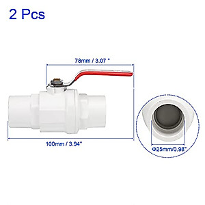 M METERXITY 2 Pack Ball Valve - Irrigation Water Flow Control, Slip Plastic Shut-Off Valve, Apply to Outdoor/Garden/Swimming Pools(25mm ID, White Red)