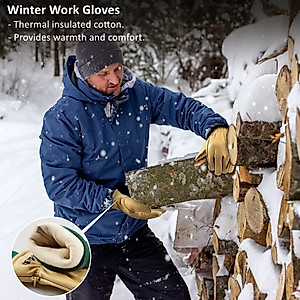 FEISHDEK Waterproof Work Gloves for Men, Winter Insulated Leather Work Gloves, Cowhide Leather Gloves Working in Cold Weather