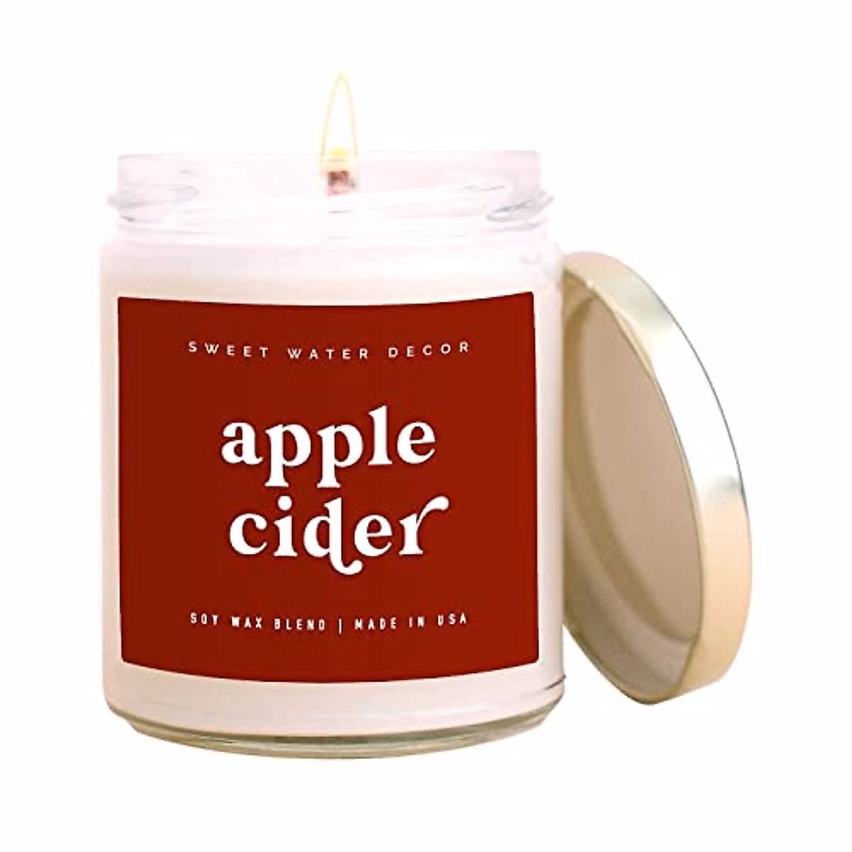 Sweet Water Decor Apple Cider Soy Candle | Mulled Cider, Orange, Lemon, Cinnamon, and Maple Fall Scented Candle for Home | 9oz Clear Jar Candle, 40 Hour Burn Time, Made in the USA