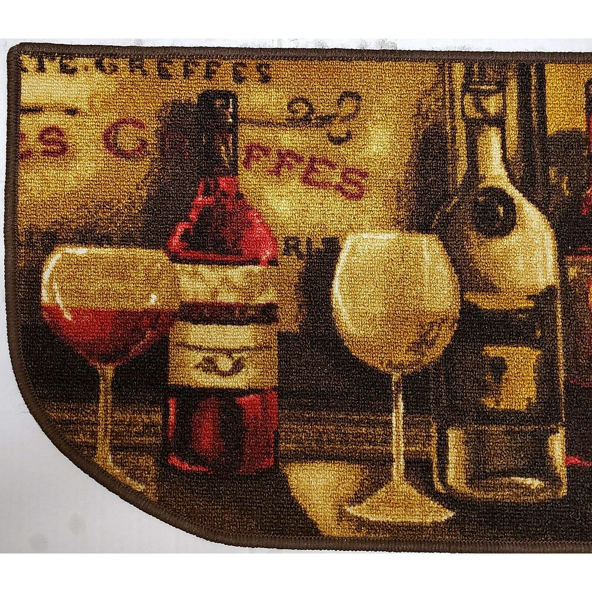 THE RAISE Kitchen Rug, Kitchen Mat, Printed Nylon Rug (nonskid) 18"x30" 4 Wine Bottles & 2 Glasses,D Shape
