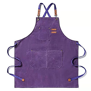 Cotton Canvas Apron for Artists Painting,Chef Apron with Cross Back Straps for Men Women, Kitchen Cooking (Purple)