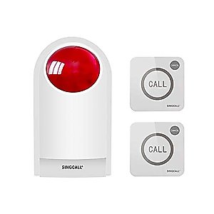 Remote Emergency Strobe Siren Alarm Kit Waterproof Outdoor Loud Panic SOS Warning System for Business Home Shop Hotel School 300ft 1 Red Flashing Siren+ 2 Call Buttons