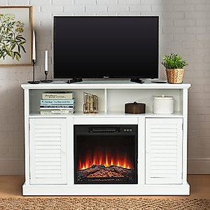 MAISON ARTS 47" White Fireplace TV Stand with Electric Fireplace Inserts Farmhouse 2 Doors Media Console Table Entertainment Center for TVs Up to 55" for Home Living Room Bedroom, White
