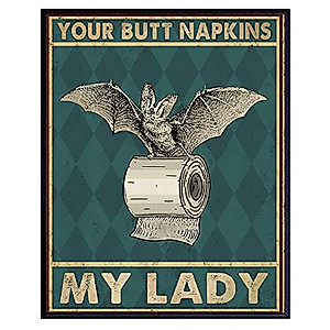Your Butt Napkins My Lady - Gothic Bathroom Decor for Women - Bat Wall Decor - Funny Guest Bathroom Wall Art - Toilet Paper Wall Art Decorations - Restroom Sign - Bath Wall Decor - Powder Room Decor