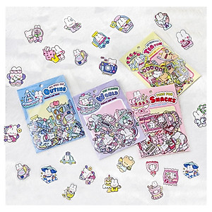 TANG QIRA Kawaii Stickers Set(4 Pack),Cute Stickers Cartoon Bunny Decoration Waterproof Stickers for Water Bottle Scrapbook Planners Gift Packing Scrapbooking Album Planner Journal Arts DIY Craft