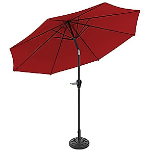 Pure Garden 50-100-RB Patio Umbrella with Auto Tilt – 10 Ft Easy Crank Sun Shade with 19lb Weighted Base for Deck, Porch, Outdoor Furniture, or Pool (Red)