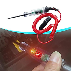 ZKFAR 1 PC Automotive Test Light Digital LED Circuit Tester, DC 3V-48V Inductive Test Pen, Auto Bidirectional Voltage Tester Electric Test Pen with Extended Spring Wire (Red)
