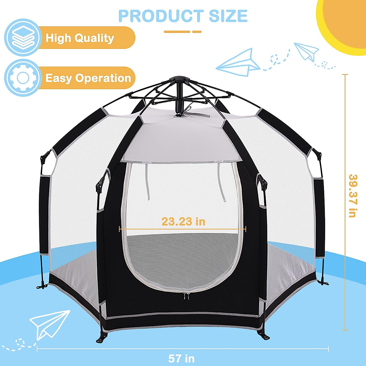 Baby Playpen, Extra Large Playard for Toddlers, 29+ sq. ft Space, Kids' Safety Playard & Activity Center, Large Ball Pit for Indoor & Outdoor, Portable Anti-Fall Playpen for Infants (Black)