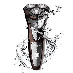 Electric Shavers for Men FlySpur 3D Rechargeable 100% Waterproof Men Rotary Electric Razor Wet Dry with Pop up Trimmer LED Display 120 Minutes Shaving (Brown)