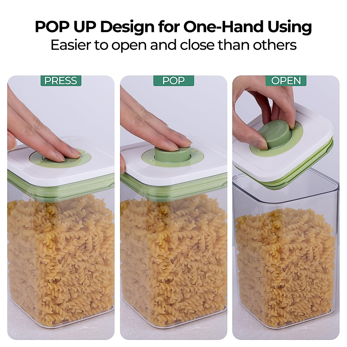 linoroso Pop Airtight Food Storage Containers with Time Recording Lids, BPA-Free Stackable Plastic Storage Containers Set of 4, Dry Cereal Container Set for Pantry Countertop Fridge Organization