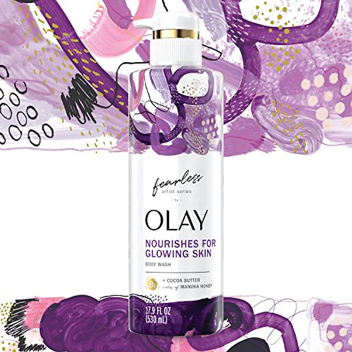 Olay Fearless Artist Series Nourishing Moisture Body Wash with Cocoa Butter and Notes of Manuka Honey 20 oz (Pack of 4)