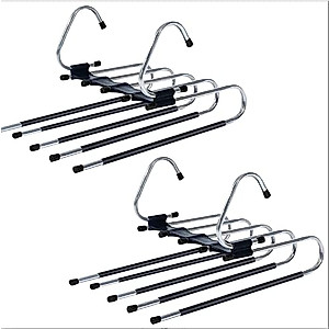 Space Saving Pants Hanger- 2 Pack Closet Organizer Closet Storage Jeans,Trousers Hanger Drying Rack: Leggings, Scarves and Towels Non-Slip Hanger- Space Maximizing Hanging Rack Small Space Organizer