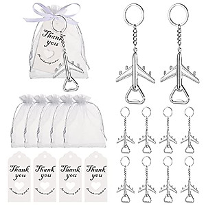 50Pcs Airplane Bottle Openers with Keychain & Keyrings for Wedding Favors, Bridal Shower Gifts for Guests or to make flight attendant gifts for a trip，Include White Sheer Favor Bag Thank You Card