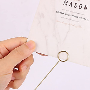 BENBO 20 Pieces Metal Wire Floral Place Card Holder Round Photo Memo Note Table Number Holder Pick Gold Floral Gift Card Holder Clips for Flower Arrangements,Wedding and Birthday Party, 13.4 Inch