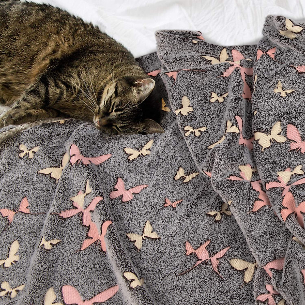 Glow in The Dark Throw Blanket,Super Soft Warm Cozy Fuzzy Plush Butterfly Pattern Blanket for Halloween Christmas Teens Kids Girls Best Friend Birthday 50 x 60 Inches