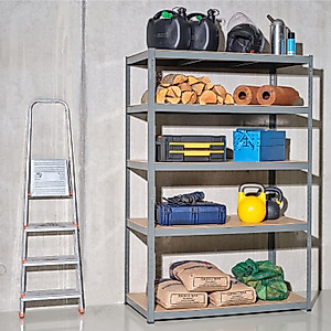 Garage Shelving Units - 71" H x 47" L x 16" W - Heavy Duty Racking - Shelves for Storage -1 Bay - Galvanised - 5 Tier - 2000LB Capacity (400LB Per Shelf) - Workshop, Shed, Office - 5 Year Warranty
