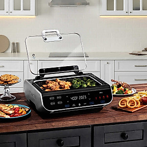 Gourmia 5-in-1 FoodStation Smokeless Grill & Air Fryer with Integrated Temperature Probe - 4.9 Liter Capacity, 44.5 cm Ã— 41.5 cm, Black