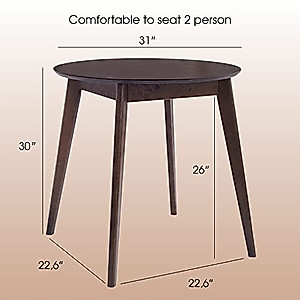 DAIVA CASA Orion Round Wooden Dining Table Birch Circle Dinner Table Solid Wood Kitchen & Dining Room Tables/Scandinavian Furniture Mid Century Modern Table Brown Small Dining Room Table 31 inch
