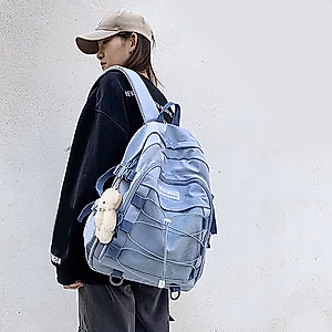 JIESIHAO Aesthetic Laptop Backpack Lightweight High-Capacity Nylon Travel Daypack for Women Cute Kawaii Backpack