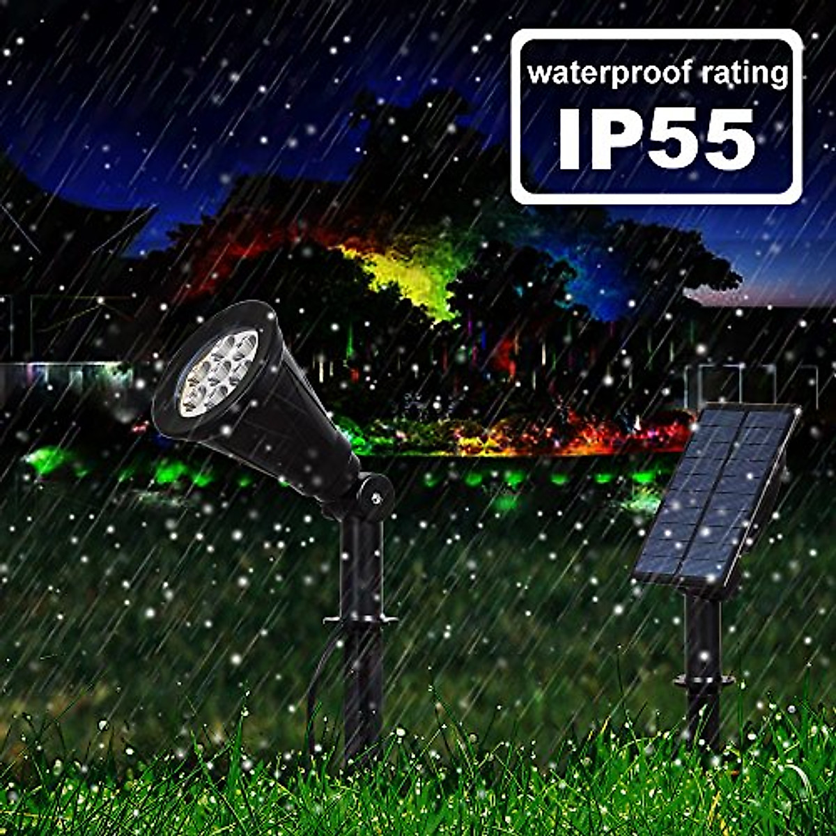 T-Sun Color Changing Solar Spotlights, 7 LED Seperate Solar Landscape Spotlights Auto Solar Garden Lights for Trees, Pond, Yard, Driveway, Pool Area(Colorful-2 Pack)