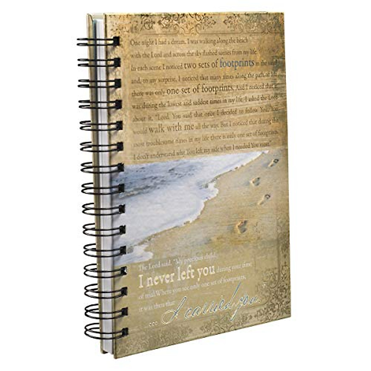 Hardcover Journal Footprints In The Sand Poem Beach Inspirational Wire Bound Notebook w/192 Lined Pages, Large