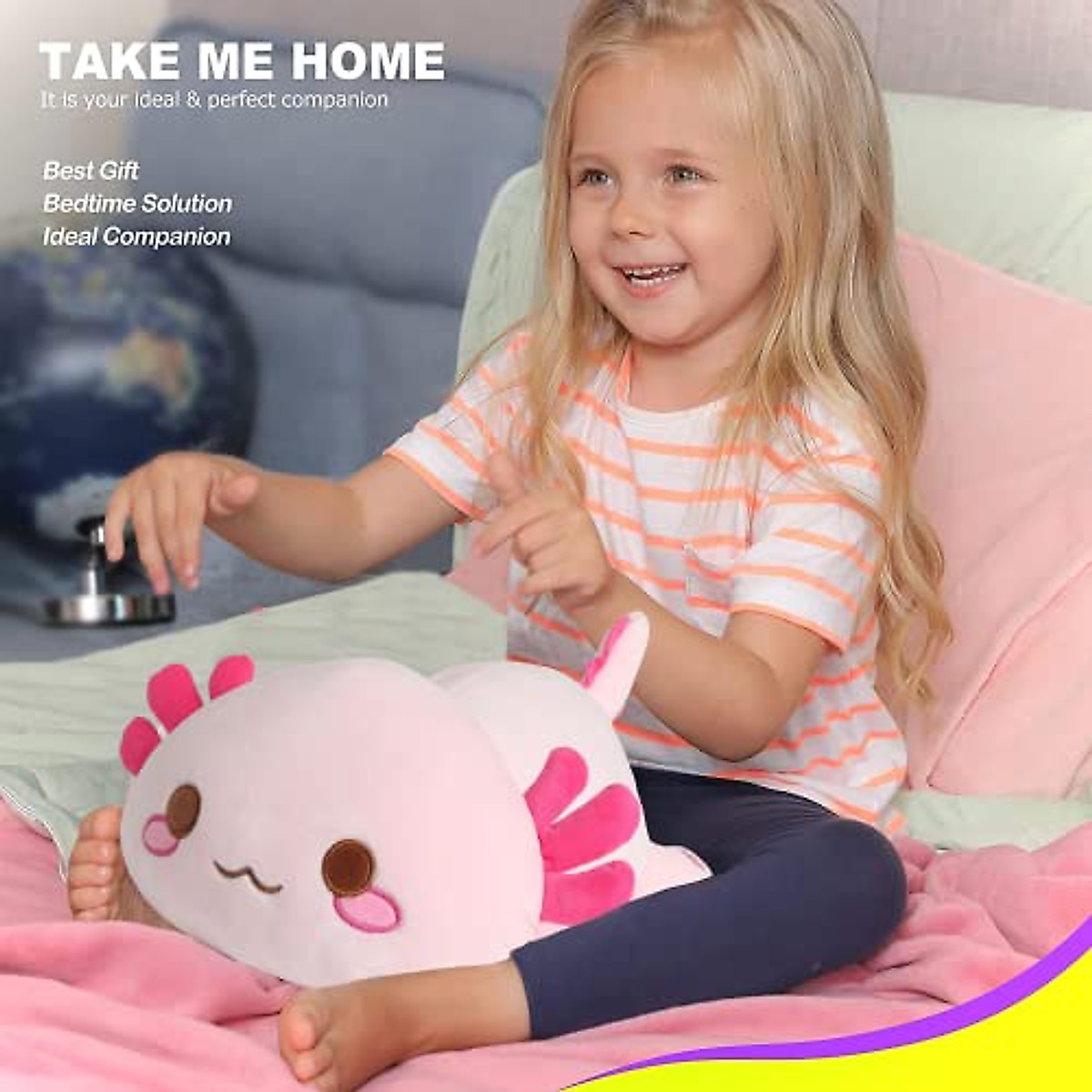 Onsoyours Cute Axolotl Plush, Soft Stuffed Animal Salamander Plush Pillow, Kawaii Plush Toy for Kids (Pink Axolotl A, 13")