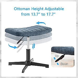 Art Leon Desk Chair No Wheels - with Ottoman and Lumbar Pillow, Armless Office Chair No Wheels, Criss Cross Chair, Modern Swivel Height Adjustable Wide Seat Computer Task Vanity Chair, Indigo Linen
