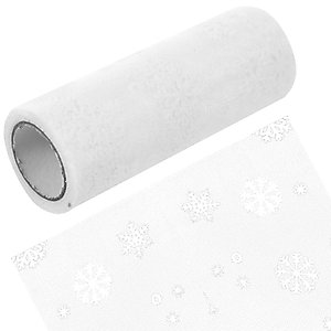 Ciieeo 10 Yards Christmas Fabric Tulle Roll Snowflake Tulle Roll Glitter Gauze Ribbon for Craft Bow Tutu Skirt Sewing Wedding Party Decoration 6 Inch Width White