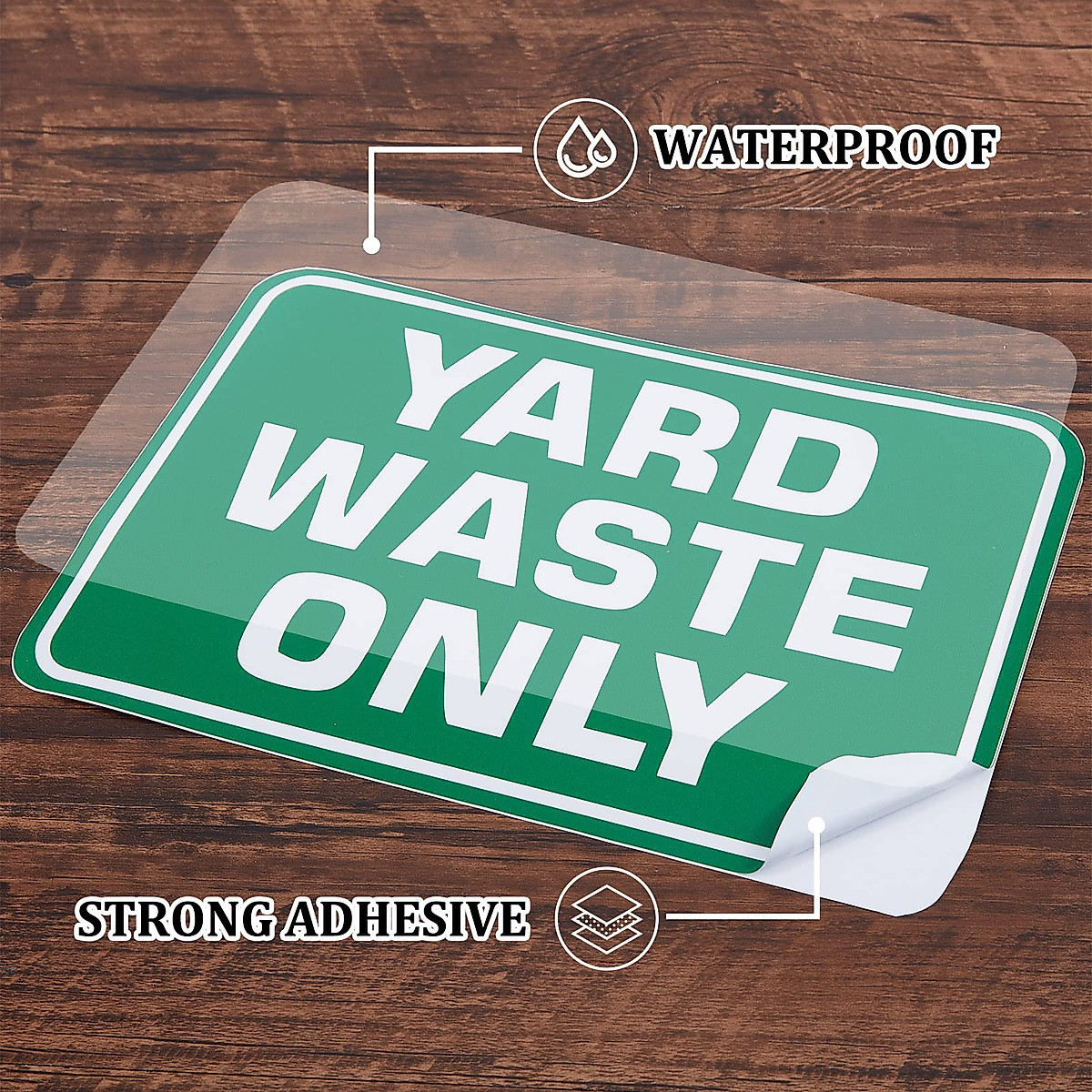 CREATCABIN 4Pcs Yard Waste Only Sign Stickers Waterproof Recycle Trash Bin Can Strong Self Adhesive Garbage Green Recycling Labels Decal for Outdoor Indoor Kitchen Office Plastic Metal Dustbins