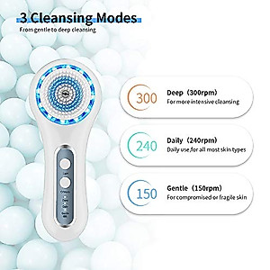 MALKERT Facial Cleansing Brush with 5 Brush Heads, 3 Modes Skin Care Brush Device, Electric Rechargeable Waterproof Face Spin Brush, Massager for Deep Cleansing and Scrubbing, Exfoliating