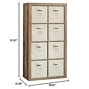 Sauder Stow-Away 8-Cube Organizer, L: 30.91" x W: 15.39" x H: 57.87", Lintel Oak Finish