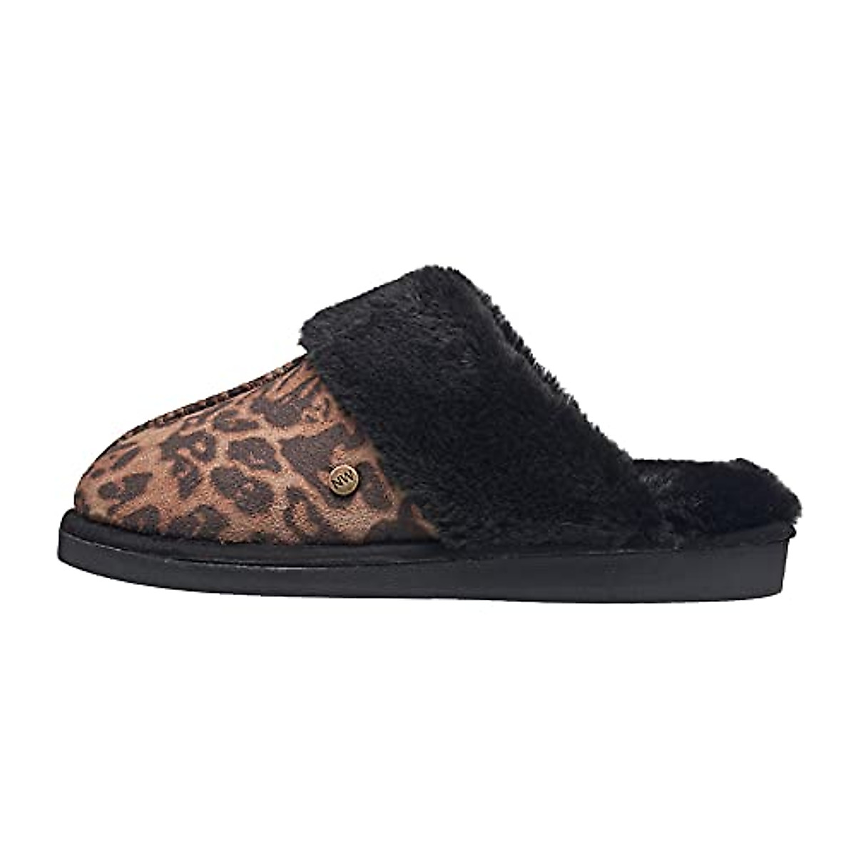 NINE WEST Scuff Slippers For Women, Extra Soft & Comfortable Winter House Shoes, Leopard, Medium 7-8