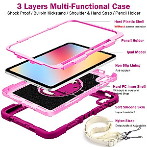 Hot Pink 10th Generation Case 2024 10.9 inch with Pencil Holder 10 Case Tablet Case New Gen 10 Case 2024 New 10.2 Case for Kids Girls 10.9 Inch 2024 Release