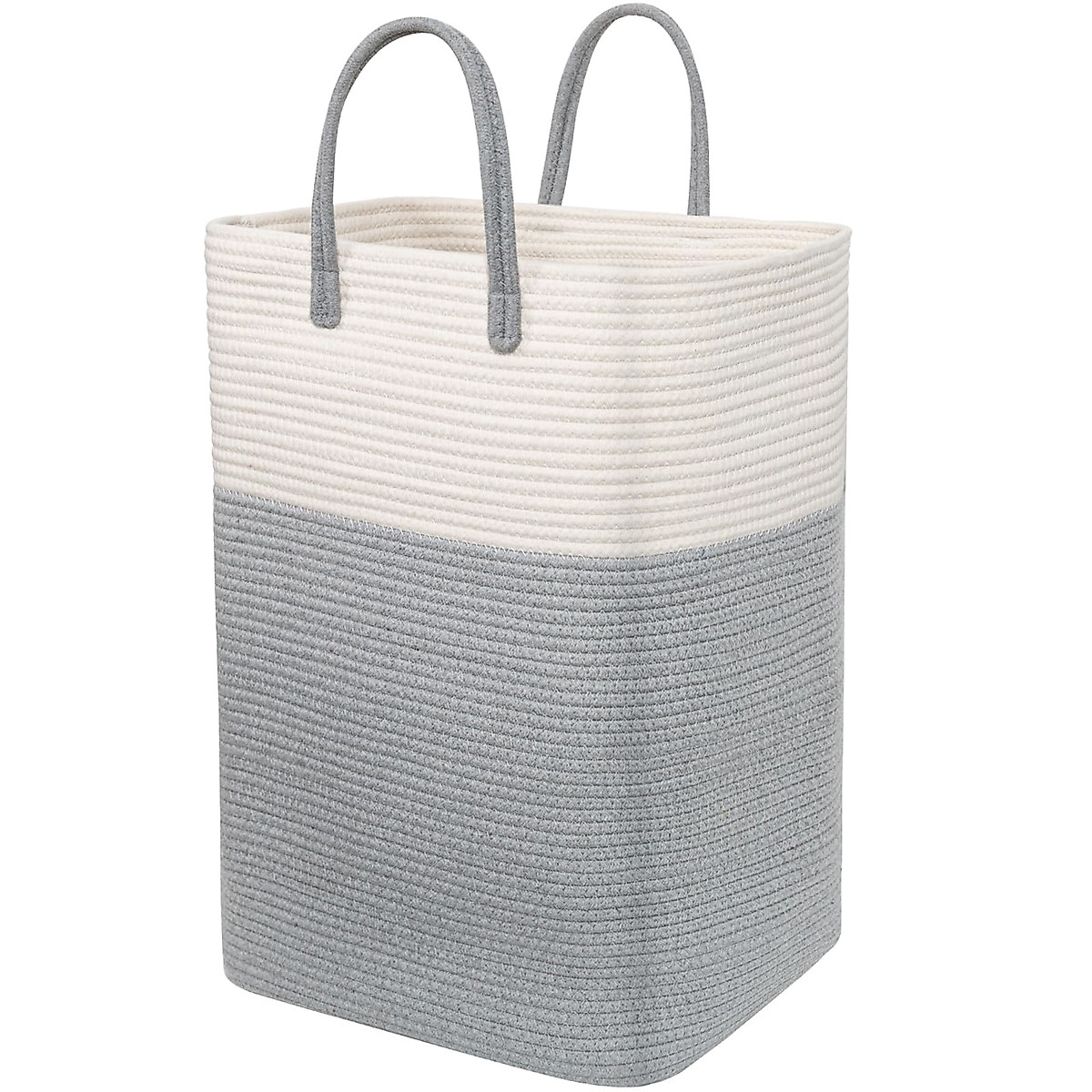 CHICSTASH Cotton Rope Laundry Hamper with Handles,76L Large Laundry Basket Blanket Basket for Living Room Durable Dirty Clothes Basket for Bedroom, Dorm, Towels, Toys(16x13x22in Grey & White)