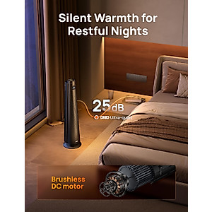Dreo Space Heater Large Room, 30" Electric Heaters with Remote, 120° Oscillation, Adjustable Thermostat, 5 Heat & 3 Fan levels, 8 Safety Protections, 25dB Quiet, 1-12H Timer, Heater for Office, Black